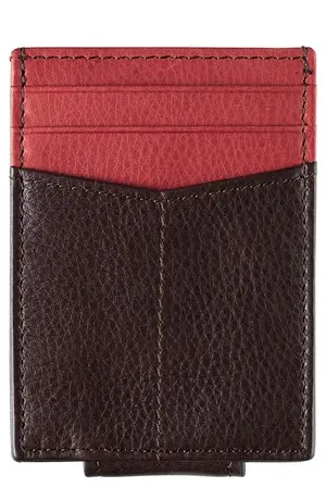 Johnston & Murphy Leather Money Clip Card Case Brown