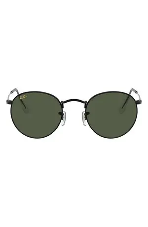 Ray-ban Ray-Ban 47mm Round Sunglasses Shiny Black/ Green