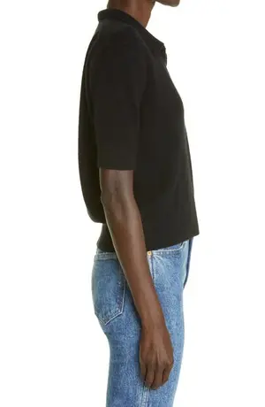 Khaite Jo Shrunken Stretch Cashmere Polo Sweater - Black