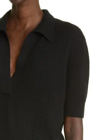 Khaite Jo Shrunken Stretch Cashmere Polo Sweater - Black