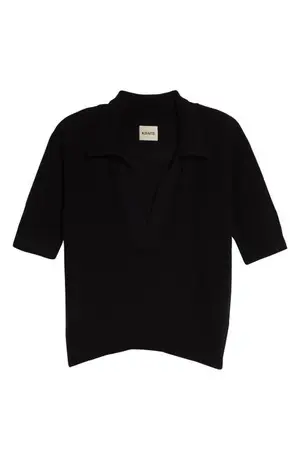Khaite Jo Shrunken Stretch Cashmere Polo Sweater - Black
