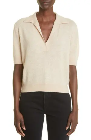Khaite Khaite Jo Shrunken Stretch Cashmere Polo Sweater Butterscotch