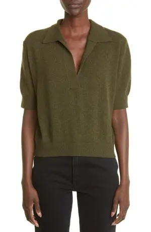 Khaite Khaite Jo Shrunken Stretch Cashmere Polo Sweater Sage