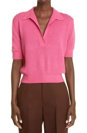 Khaite Khaite Jo Shrunken Stretch Cashmere Polo Sweater Taffy