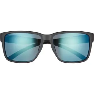 SMITH Emerge 60mm Polarized Rectangle Sunglasses - Matte Black/blue Mirror