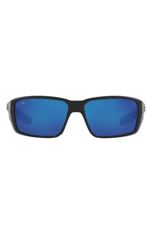 COSTA DEL MAR Costa Del Mar 60mm Polarized Rectangle Sunglasses Matte Black/ Blue Mirrored