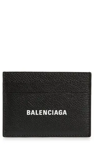 Balenciaga Cash Logo Leather Card Case - Black/white