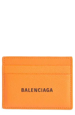 Balenciaga Cash Logo Leather Card Case Orange/ Black