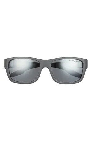 Prada 59mm Square Sunglasses - Grey Rubber Mirror Silver