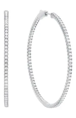 CRISLU Large Pavé Cubic Zirconia Hoop Earrings - Platinum