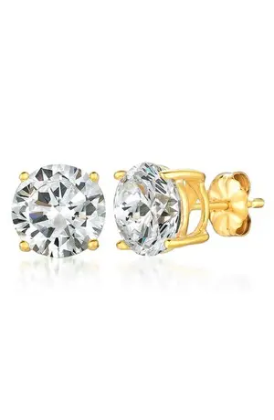CRISLU Cubic Zirconia Stud Earrings - 18kt Yellow Gold
