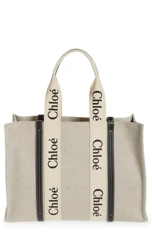 Chloé Large Woody Logo Strap Canvas Tote One-color