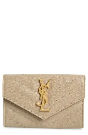 Saint Laurent 'monogram' Quilted Leather French Wallet Dusty Grey