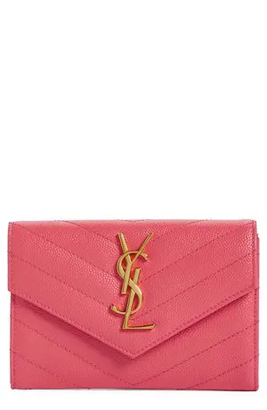 Saint Laurent 'monogram' Quilted Leather French Wallet Fuxia Couture