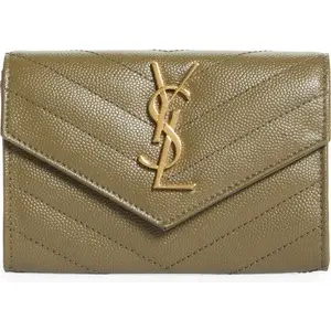 Saint Laurent 'monogram' Quilted Leather French Wallet Vert Kaki