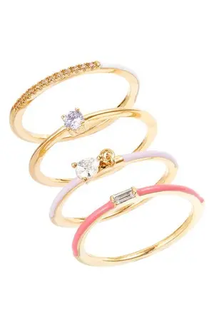 Nordstrom Set Of Four Rings - Pink Multi- Gold