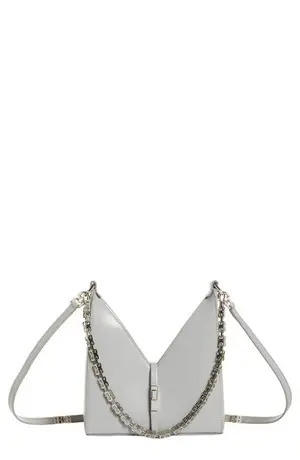 Givenchy Mini Cutout Chain Strap Leather Crossbody Bag Cloud Grey