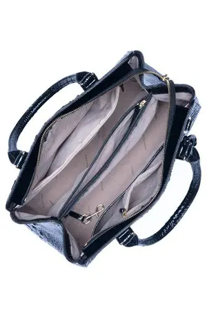 Brahmin Finley Small Croc Embossed Satchel - Black