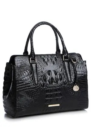 Brahmin Finley Small Croc Embossed Satchel - Black