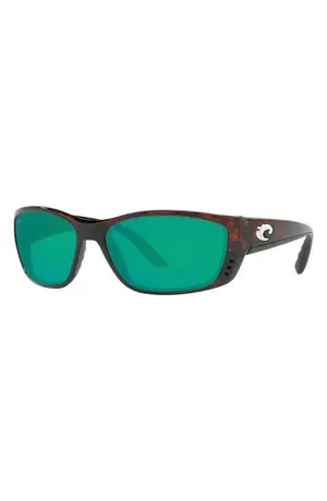 COSTA DEL MAR 64mm Oversized Polarized Rectangle Sunglasses - Tort