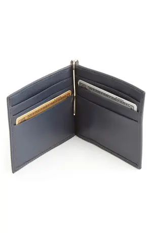 ROYCE NEW YORK Rfid Leather Money Clip Card Case - Navy Blue