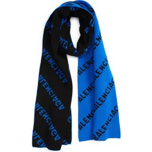 Balenciaga Logo Wool Blend Scarf - Blue/black