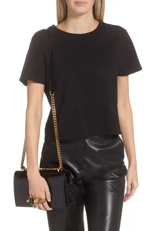 Alexander McQueen Jeweled Knuckle Croc Embossed Bag - Black