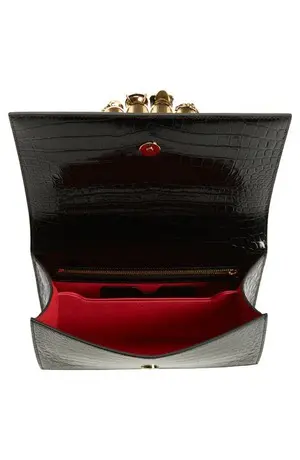 Alexander McQueen Jeweled Knuckle Croc Embossed Bag - Black