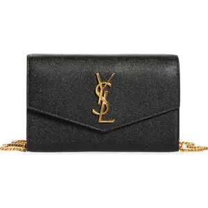Saint Laurent Uptown Pebbled Calfskin Wallet-on-chain - 1000 Nero