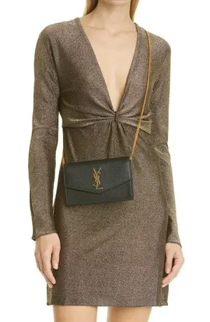 Saint Laurent Uptown Pebbled Calfskin Wallet-on-chain - 1000 Nero