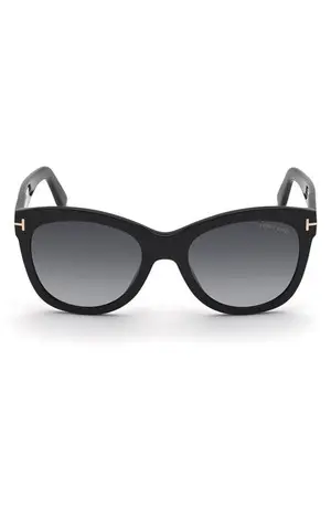 TOM FORD 54mm Cat Eye Sunglasses - Shiny Black/gradient Smoke