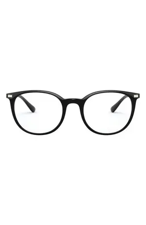 Emporio Armani 52mm Round Optical Glasses - Shiny Black/demo Lens