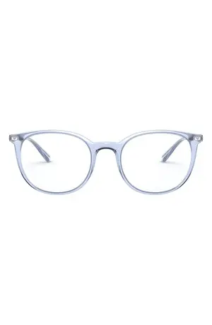 Emporio Armani 52mm Round Optical Glasses - Shiny Transparent Blue