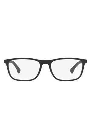 Emporio Armani 53mm Rectangular Eyeglasses Rubber Black