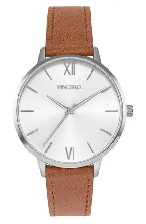 VINCERO Eros Leather Strap Watch Silver Caramel