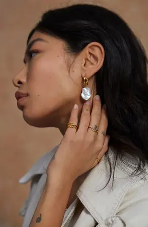 Monica Vinader Large Keshi Pearl Hoop Earrings - Gp