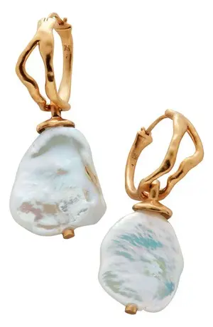 Monica Vinader Large Keshi Pearl Hoop Earrings - Gp