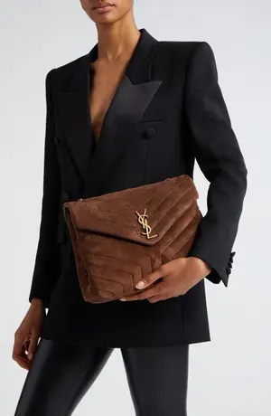 Saint Laurent Medium Lou Suede Shoulder Bag - Brown Coffee