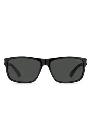 POLAROID 58mm Polarized Rectangle Sunglasses - Black Grey / Gray Polar
