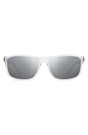 POLAROID Polaroid 58mm Polarized Rectangle Sunglasses Crysal Black / Grey / Silver