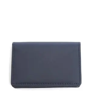 ROYCE NEW YORK Personalized Leather Card Case - Navy Blue- Silver Foil