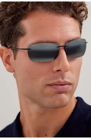 Maui Jim Lighthouse 65mm Polarized Rectangle Sunglasses - Black