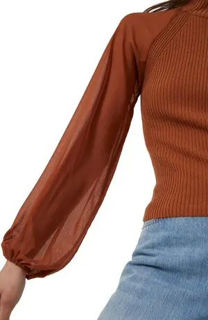 French Connection Melody Mixed Media Mock Neck Sweater