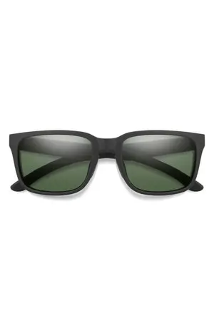 SMITH Smith Headliner 55mm Rectangle Sunglasses Matte Black/ Gray Green