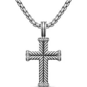 David Yurman Chevron Cross Pendant - Silver/diamond