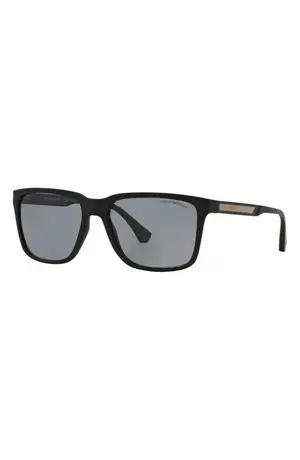 Emporio Armani 56mm Polarized Square Sunglasses - Black