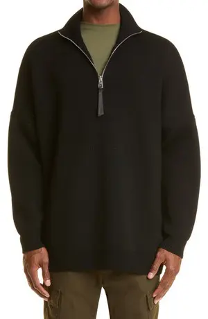 【美品】LOEWE HALF-ZIP ANAGRAM WOOL PULLOVER Loewe Intarsia Anagram Quarter Zip Wool Sweater In Black - 50% Off