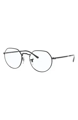 Ray-ban Jack 49mm Hexagonal Optical Glasses - Shiny Black