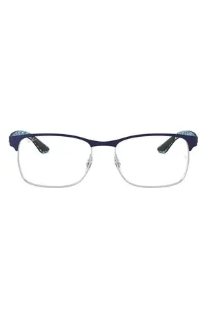 Ray-ban Ray-Ban 55mm Rectangular Eyeglasses Silver Blu