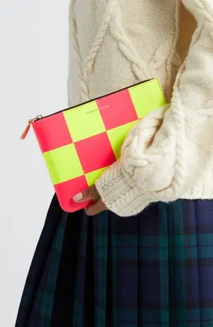 Comme Des Garçons Large Fluo Squares Leather Zip Pouch